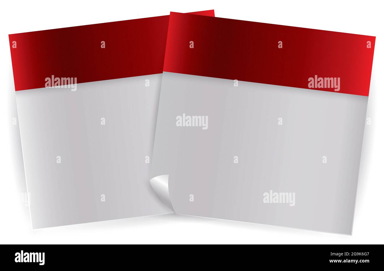 Template with a pair of loose-leaf calendars in red and white colors ...