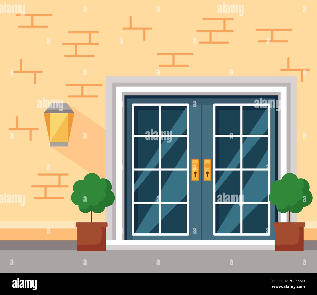 front door lamp and plants of yellow house Stock Vector Image & Art - Alamy