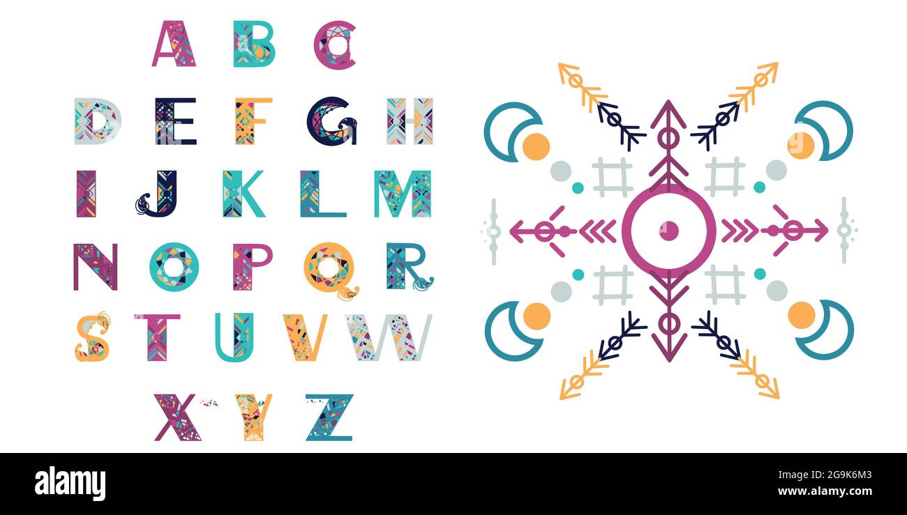 Tribal style alphabet. Ethnic ornamental font. Vector illustration ...