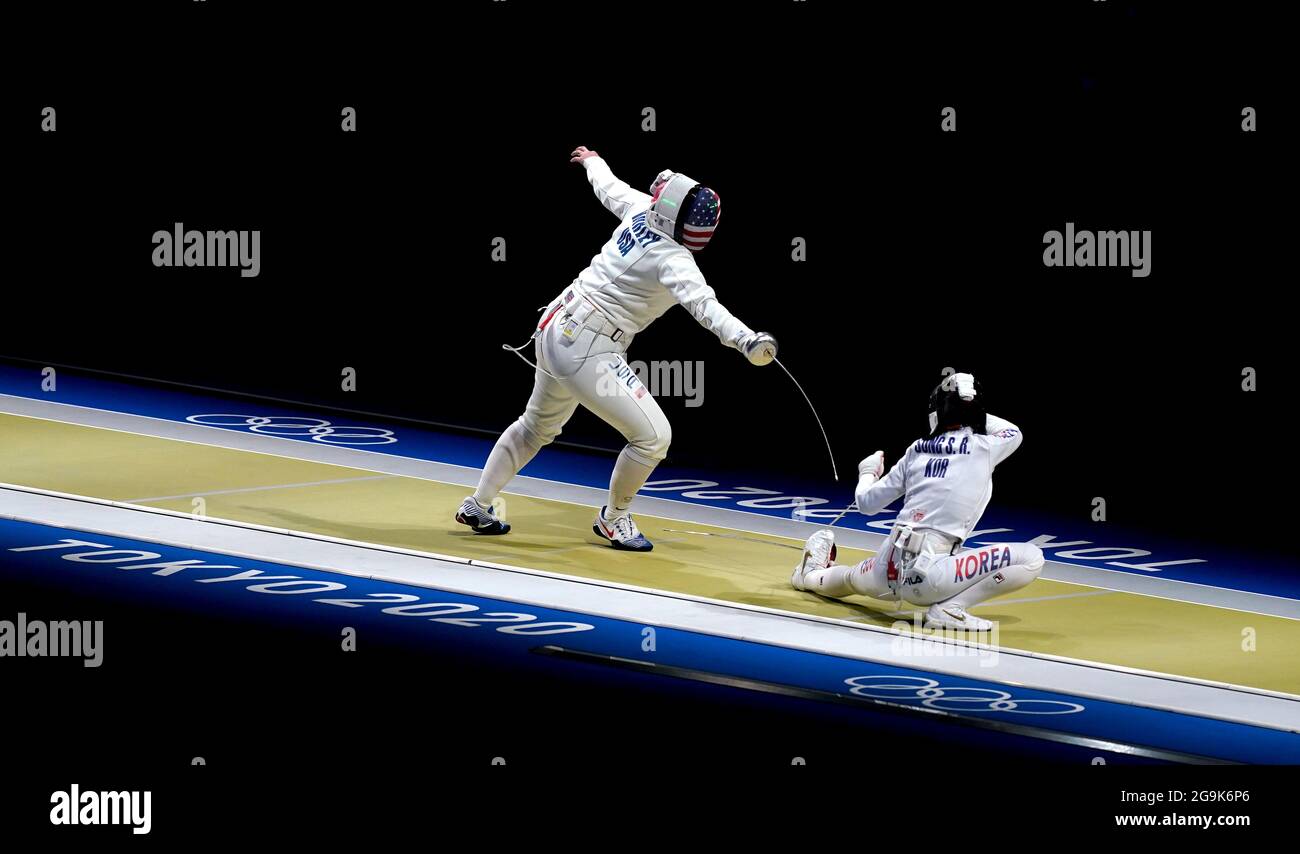 USA's Courtney Hurley (left) in action against South Korea's Sera Song ...