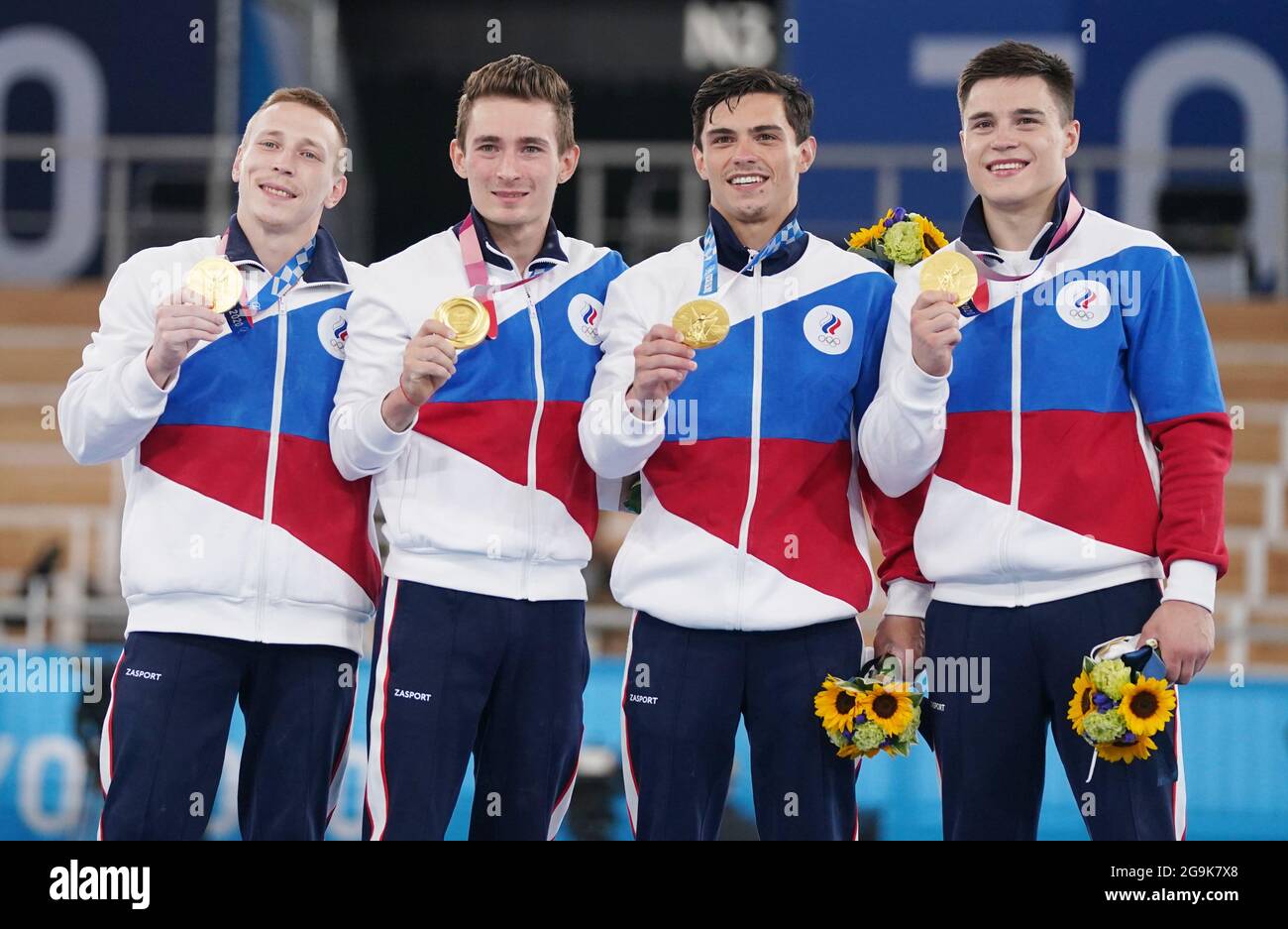 Tokyo, Japan. 26th July, 2021. Players of ROC pose during the awarding ...