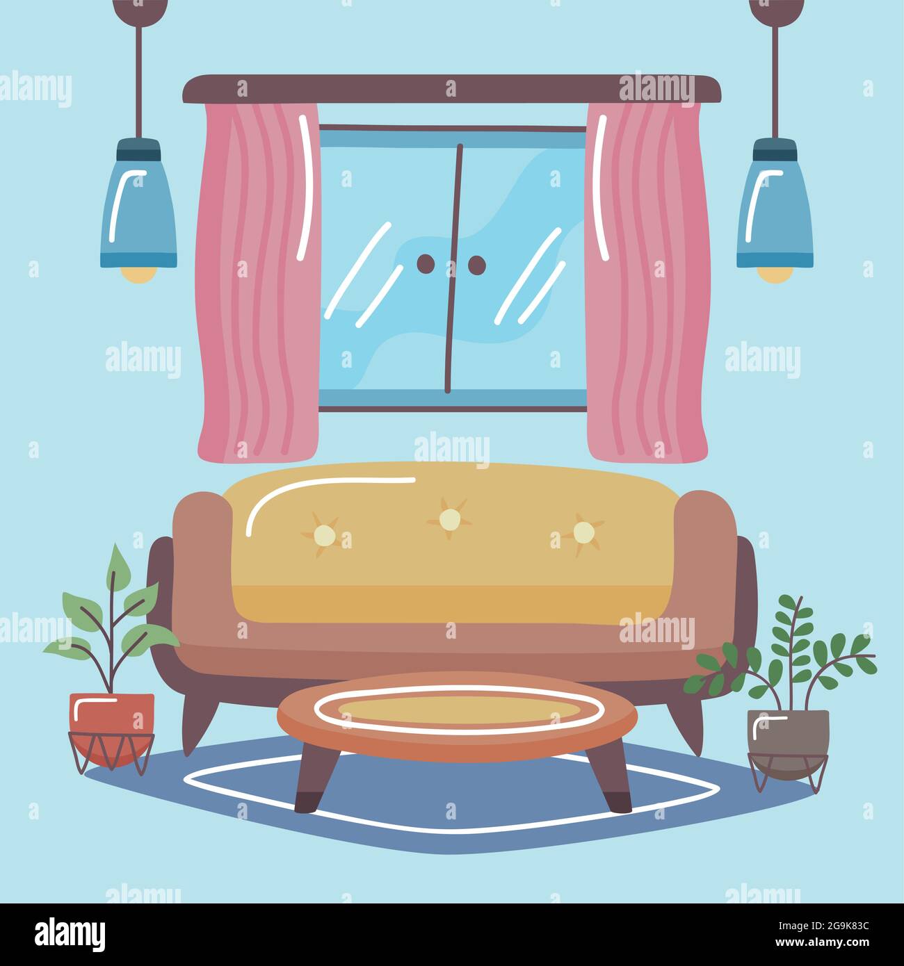 Comfortable and home couch with table in living room Stock Vector Image ...