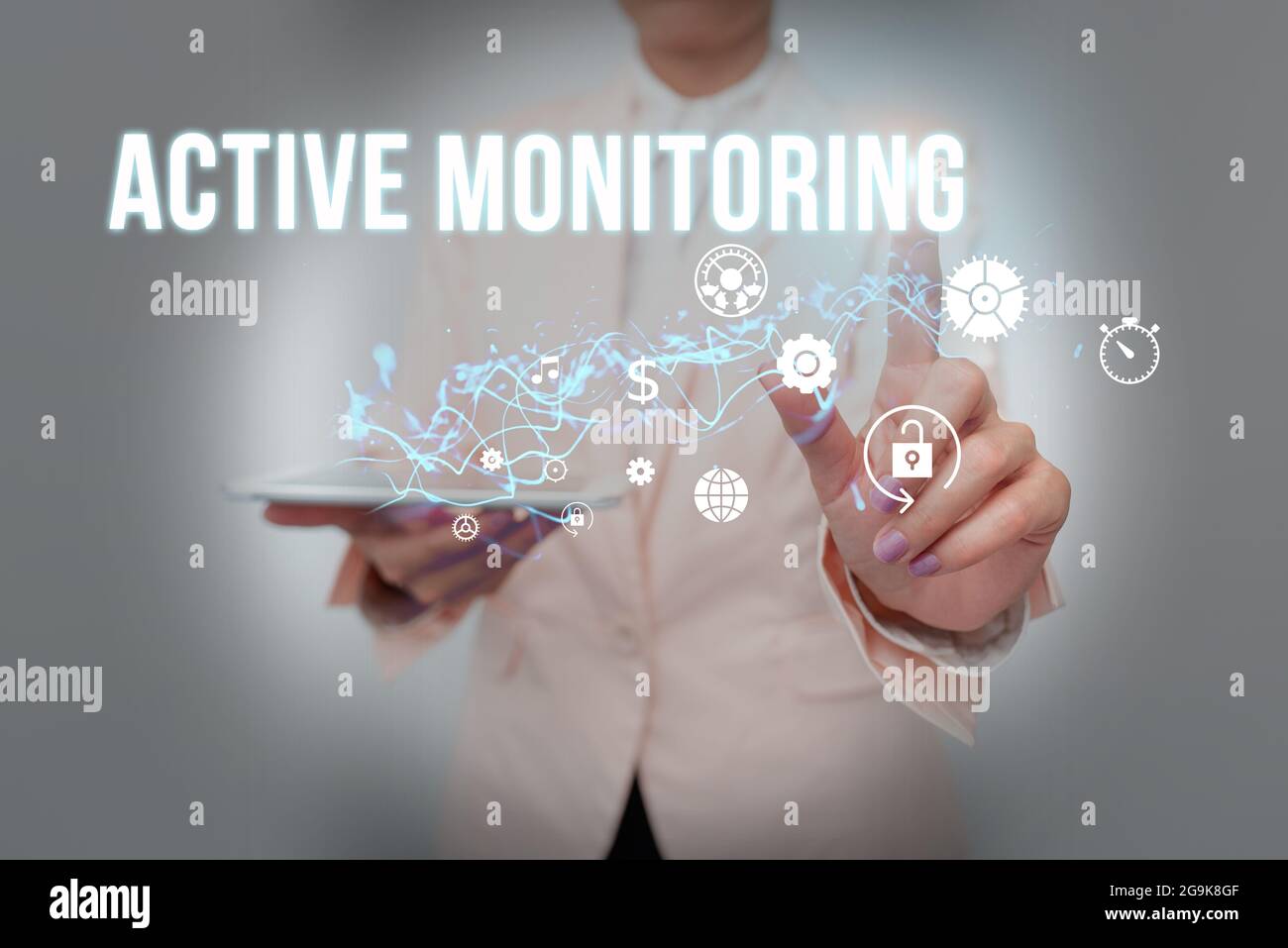 Text sign showing Active Monitoring. Business overview person incharge ...