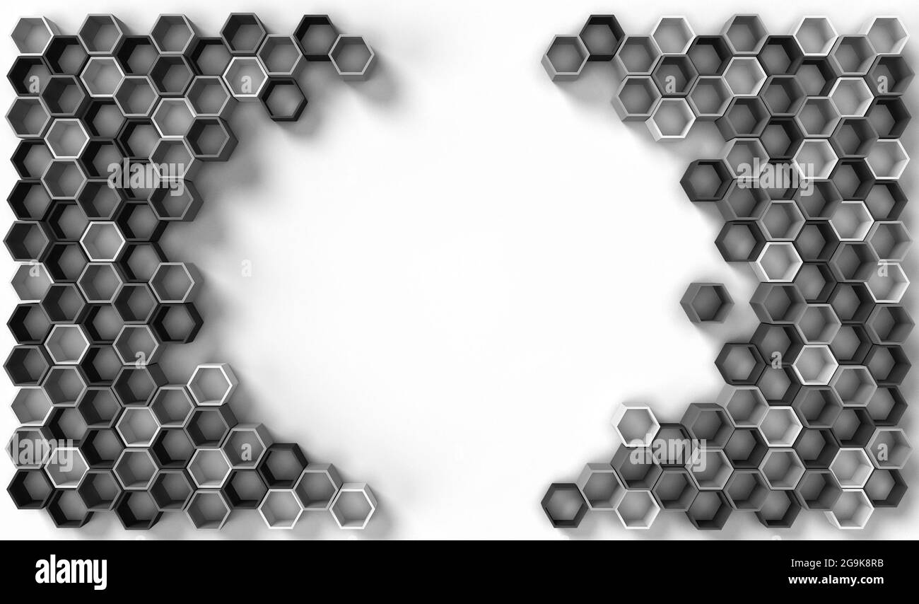 3d rendering image of hexagon solid shape on white background Stock ...