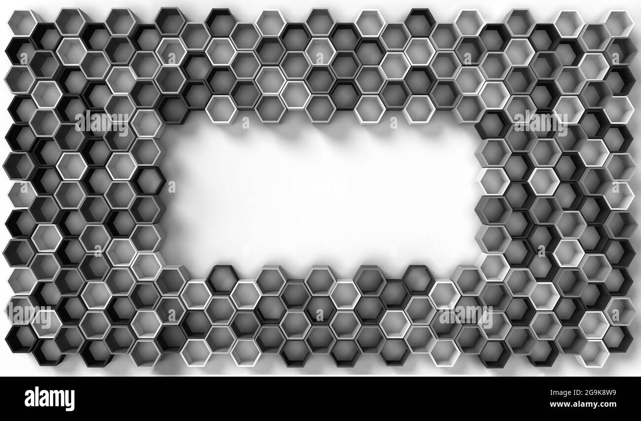 3d rendering image of hexagon solid shape on white background Stock ...