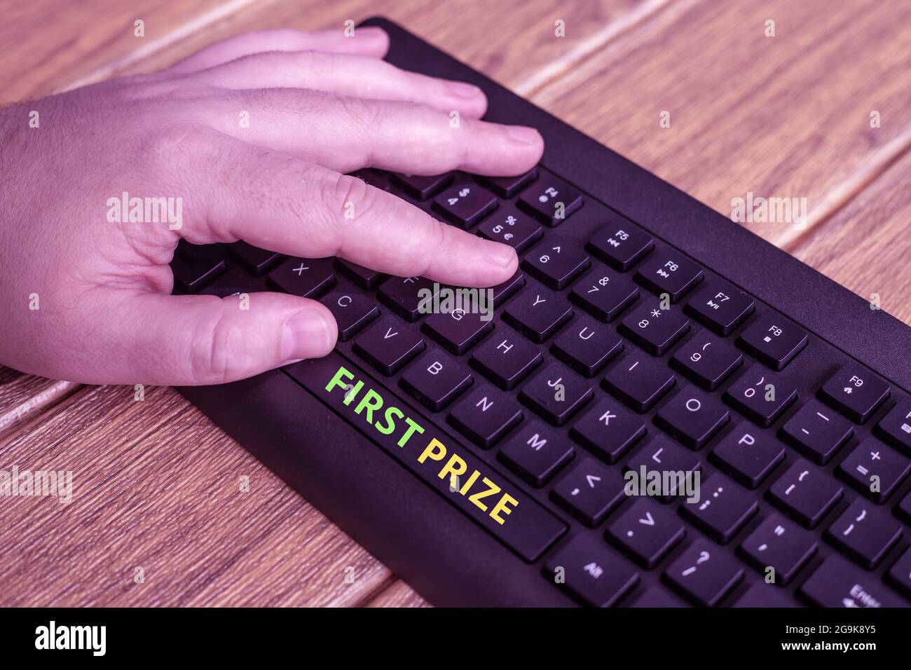 Text caption presenting First Prize. Word Written on most coveted prize ...