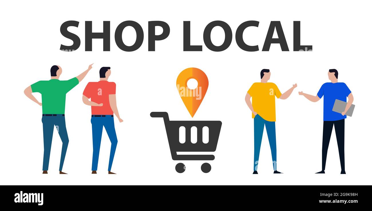 shop local shopping cart with mark location pointer pin symbol icon of ...
