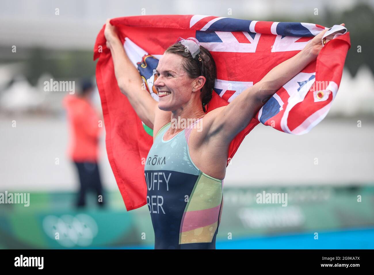 Tokyo, Japan. 27th July, 2021. Flora Duffy of Bermuda celebrates after ...