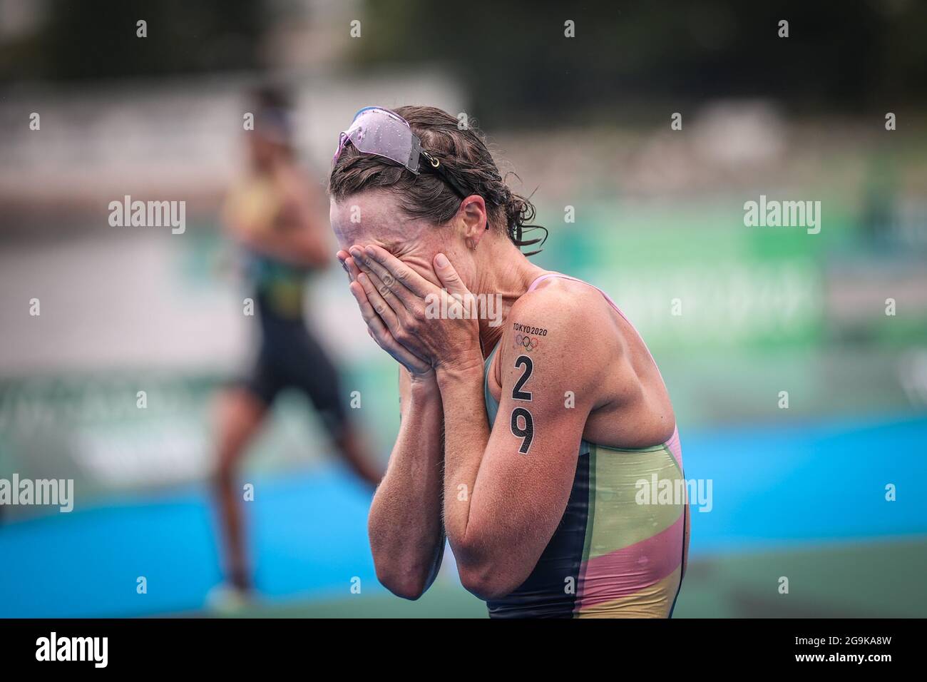 Tokyo, Japan. 27th July, 2021. Flora Duffy of Bermuda sheds tears after ...
