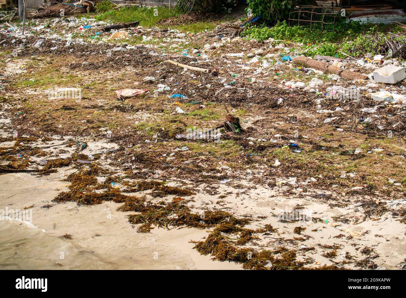 Rubbish spread across the shore line in Koh Samui, Thailand Stock Photo ...