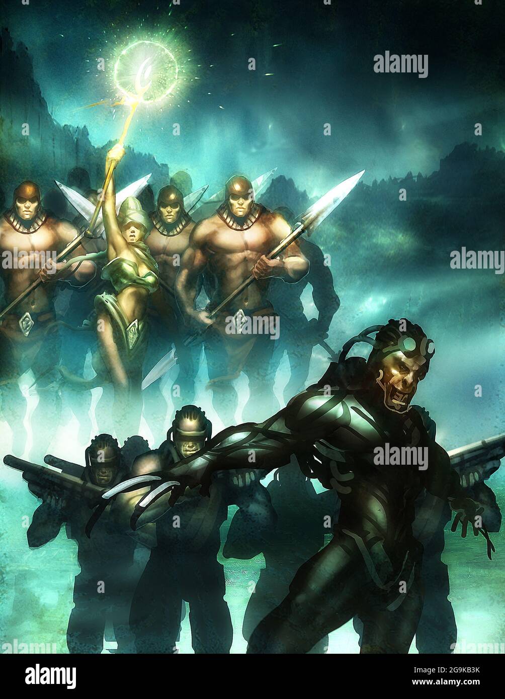 digital illustration of fantasy science fiction character in war battle ...