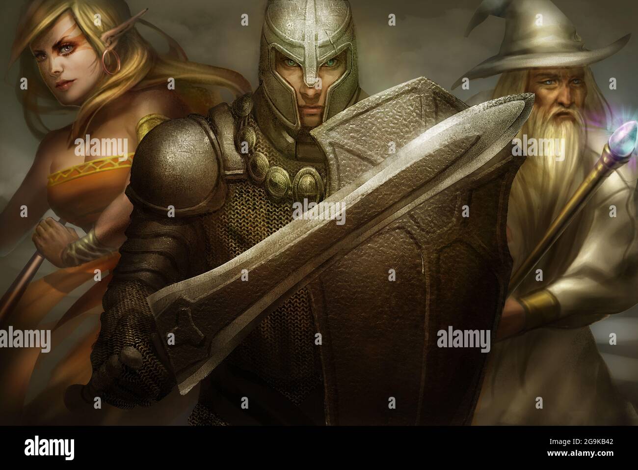 digital illustration of classical fantasy character elf, knight, and ...