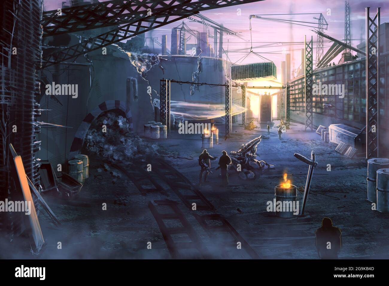 digital illustration of futuristic science fiction industrial camping ...