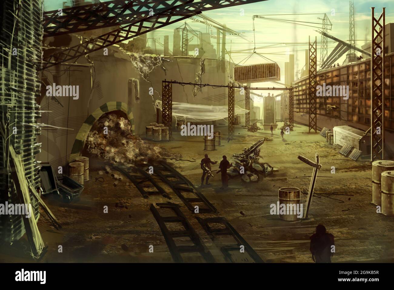 digital illustration of futuristic science fiction industrial camping ...