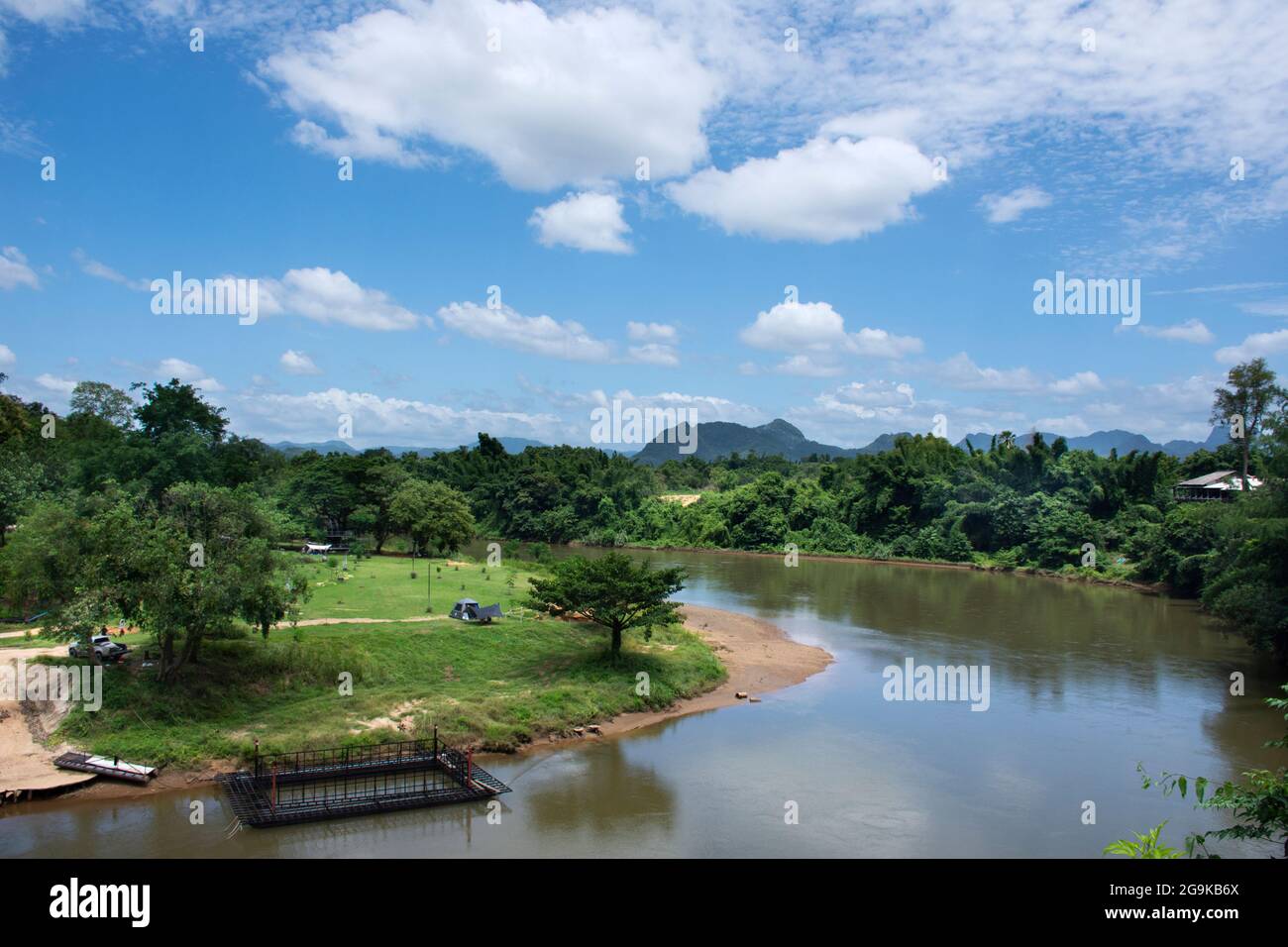 View landscape and raft house float on si sawat or khwae kwai river ...