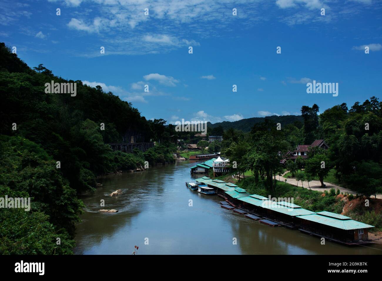 View landscape and raft house float on si sawat or khwae kwai river ...