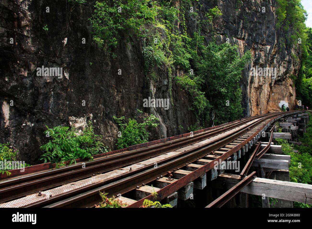 Train railway track between hellfire pass mountain and Si Sawat or ...