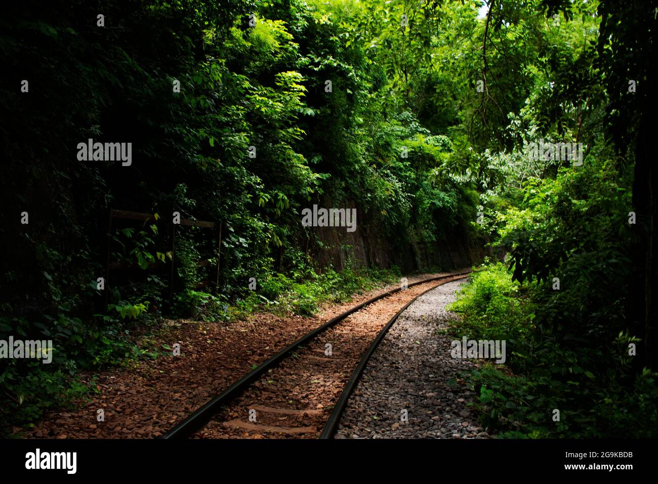 Train railway track between hellfire pass mountain and Si Sawat or ...