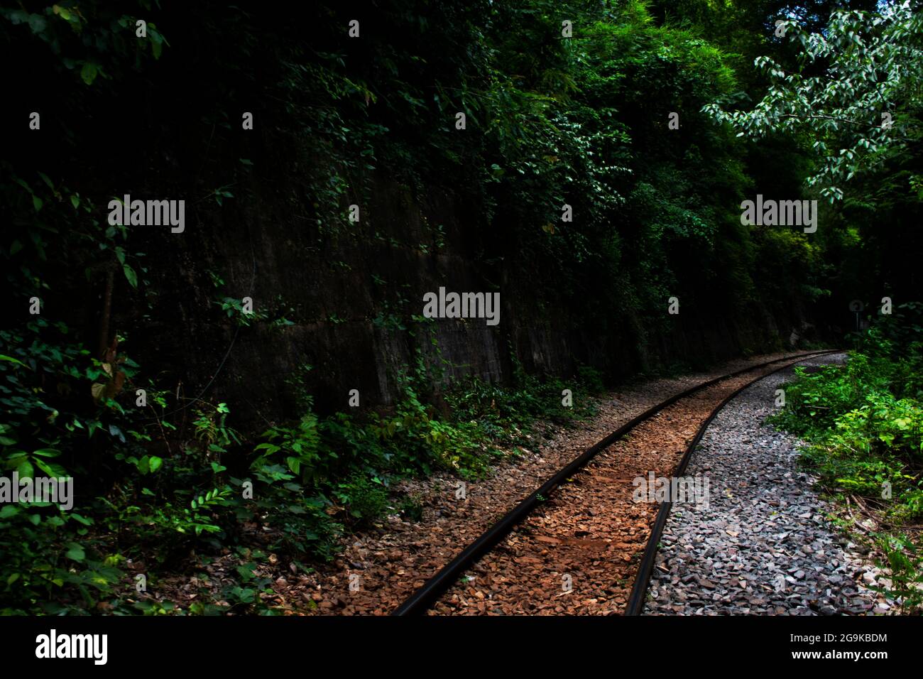 Train railway track between hellfire pass mountain and Si Sawat or ...