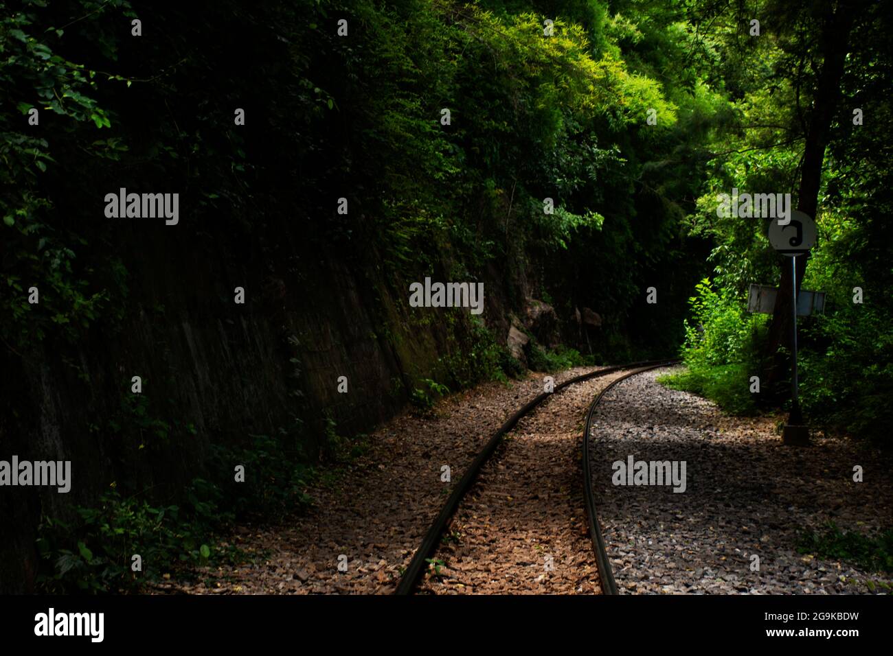 Train railway track between hellfire pass mountain and Si Sawat or ...