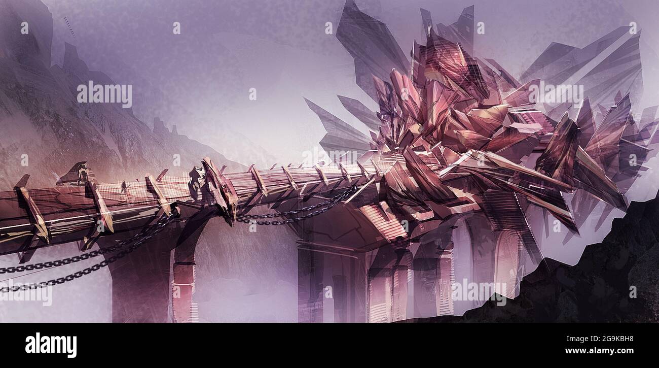 digital illustration of fantasy scene of hallway corridor of abstract ...