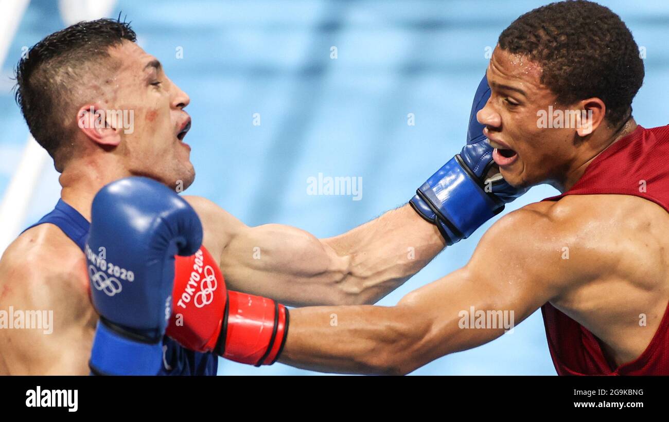 Tokyo, Japan. 27th July, 2021. Bobo-Usmon Baturov of Uzbekistan (in ...