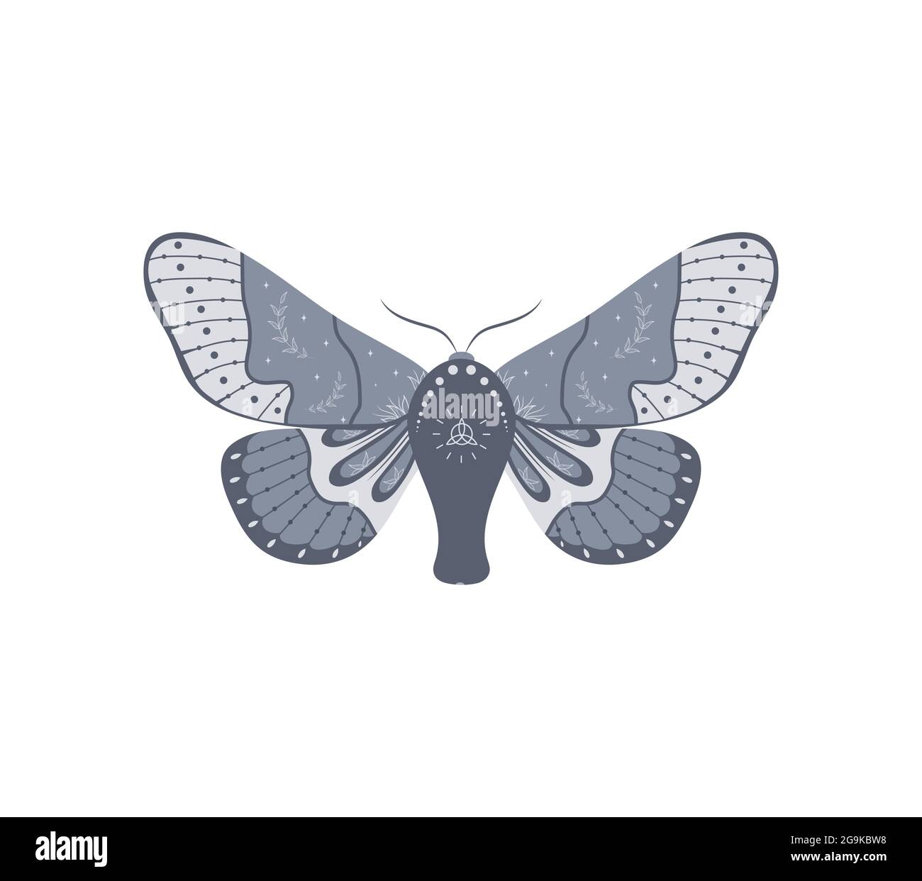 Boho butterfly. Insect with celestial elements. Witch and magic symbol ...