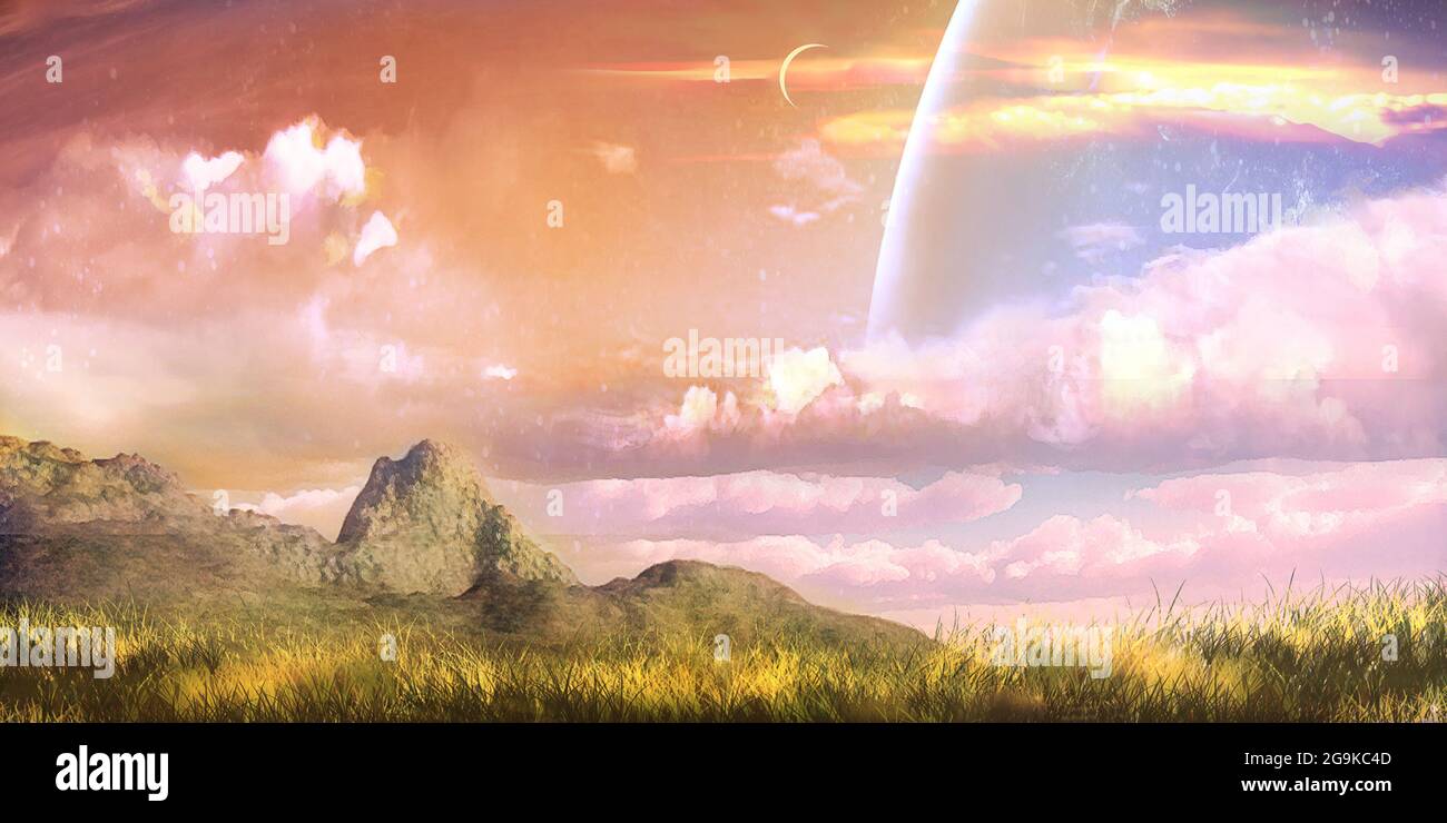 digital illustration with 3d generated scene of beautiful nature ...