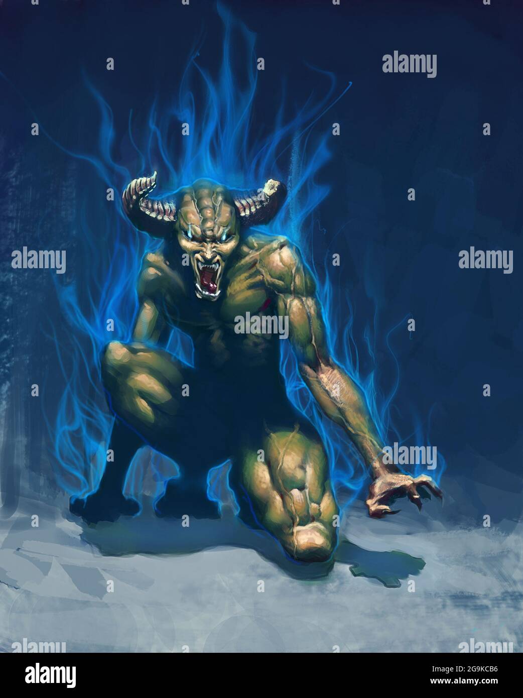 digital illustration of full figure fantasy horn demon monster creature ...