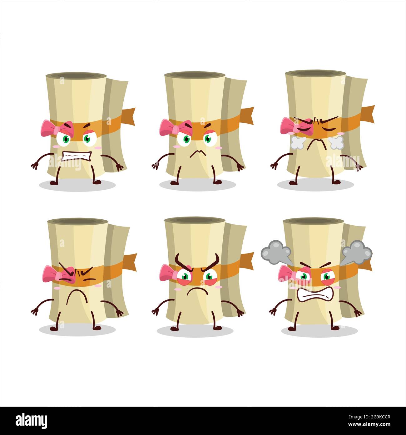 Treasure paper cartoon character with various angry expressions. Vector ...
