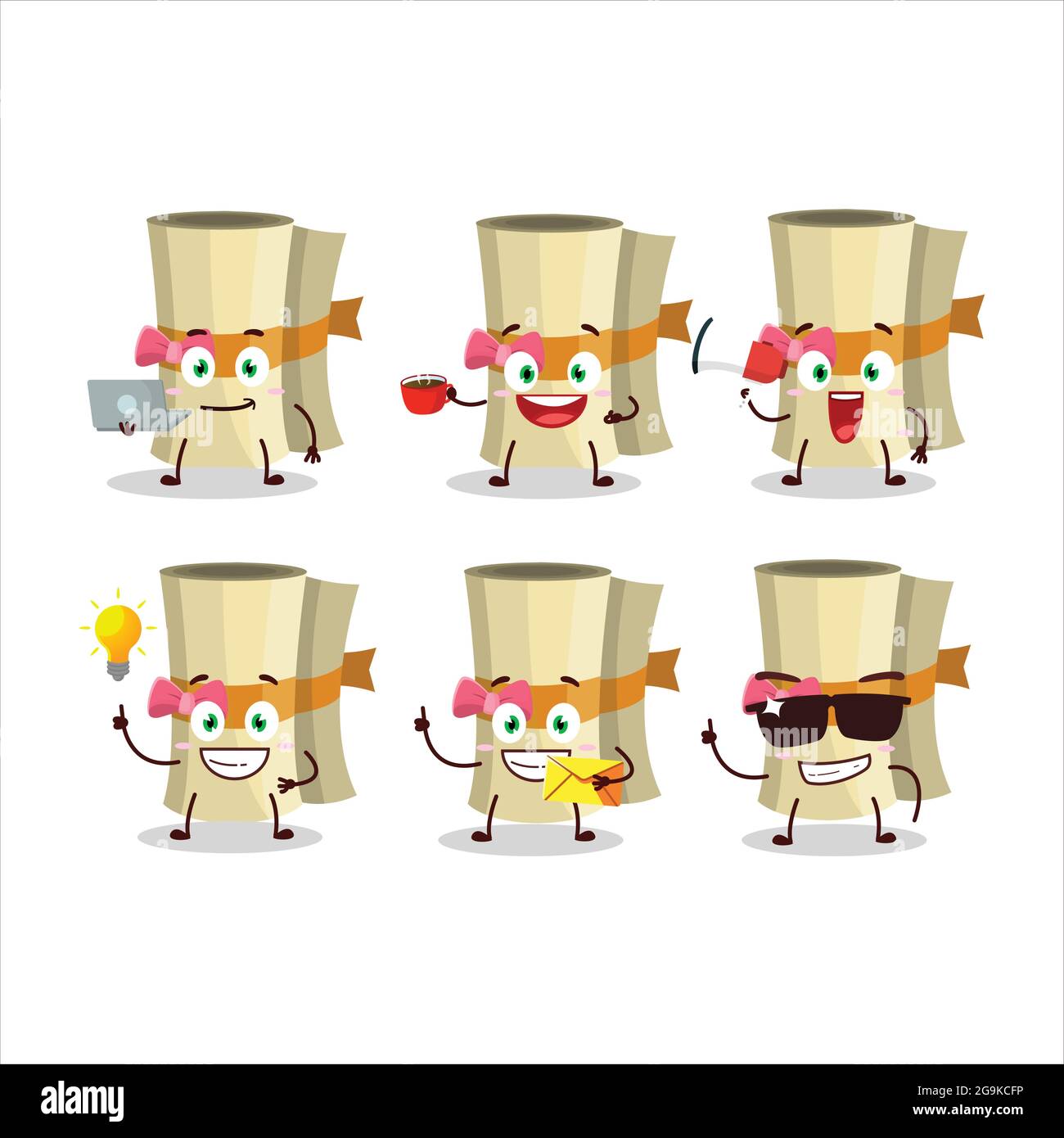 Treasure paper cartoon character with various types of business ...