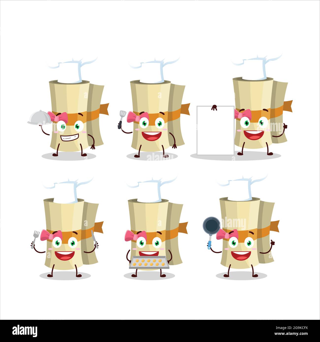 Cartoon character of treasure paper with various chef emoticons. Vector ...