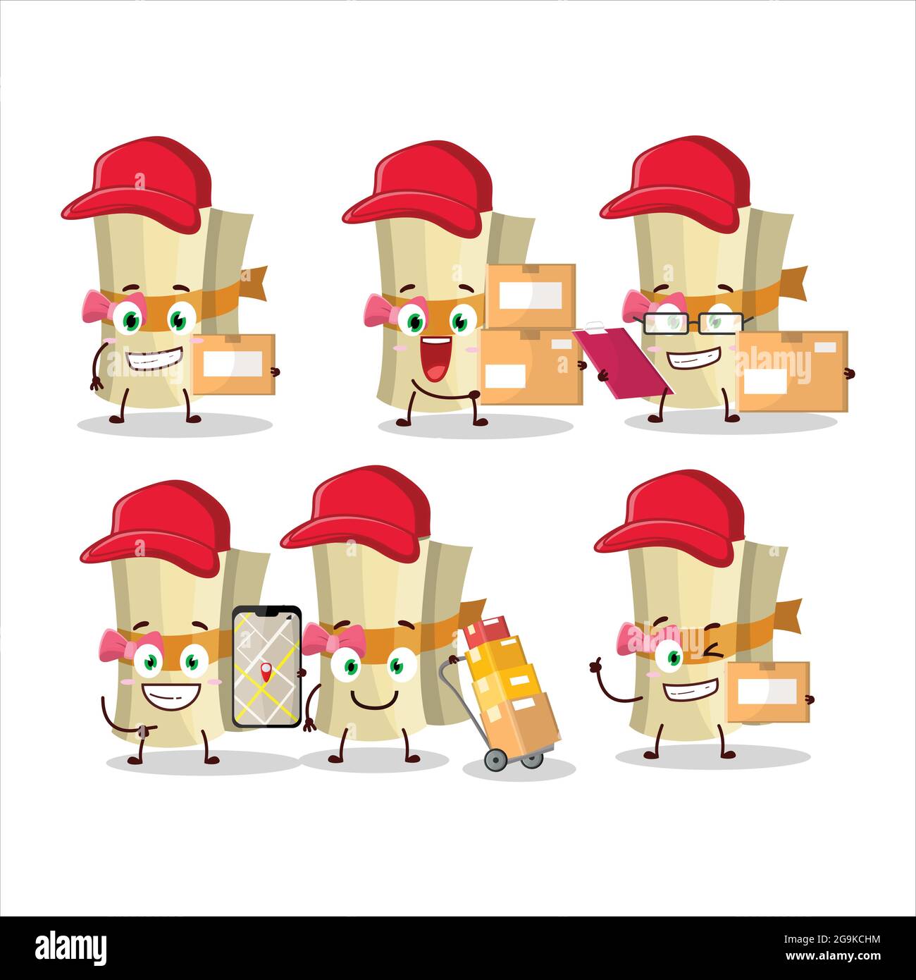 Cartoon character design of treasure paper working as a courier. Vector ...