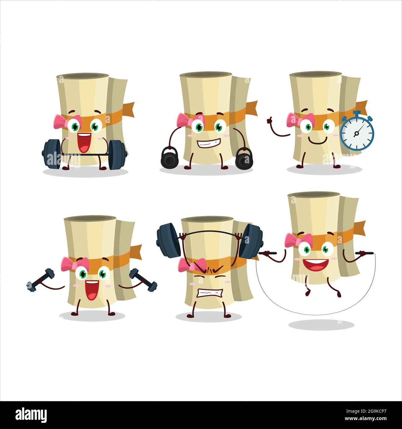 A healthy treasure paper cartoon style trying some tools on Fitness ...