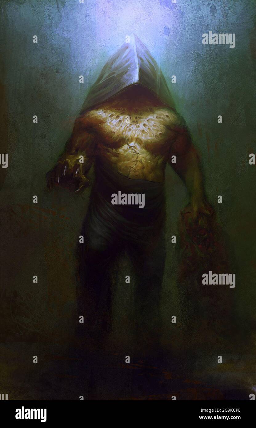digital illustration of fantasy human creature monster wearing a hood ...