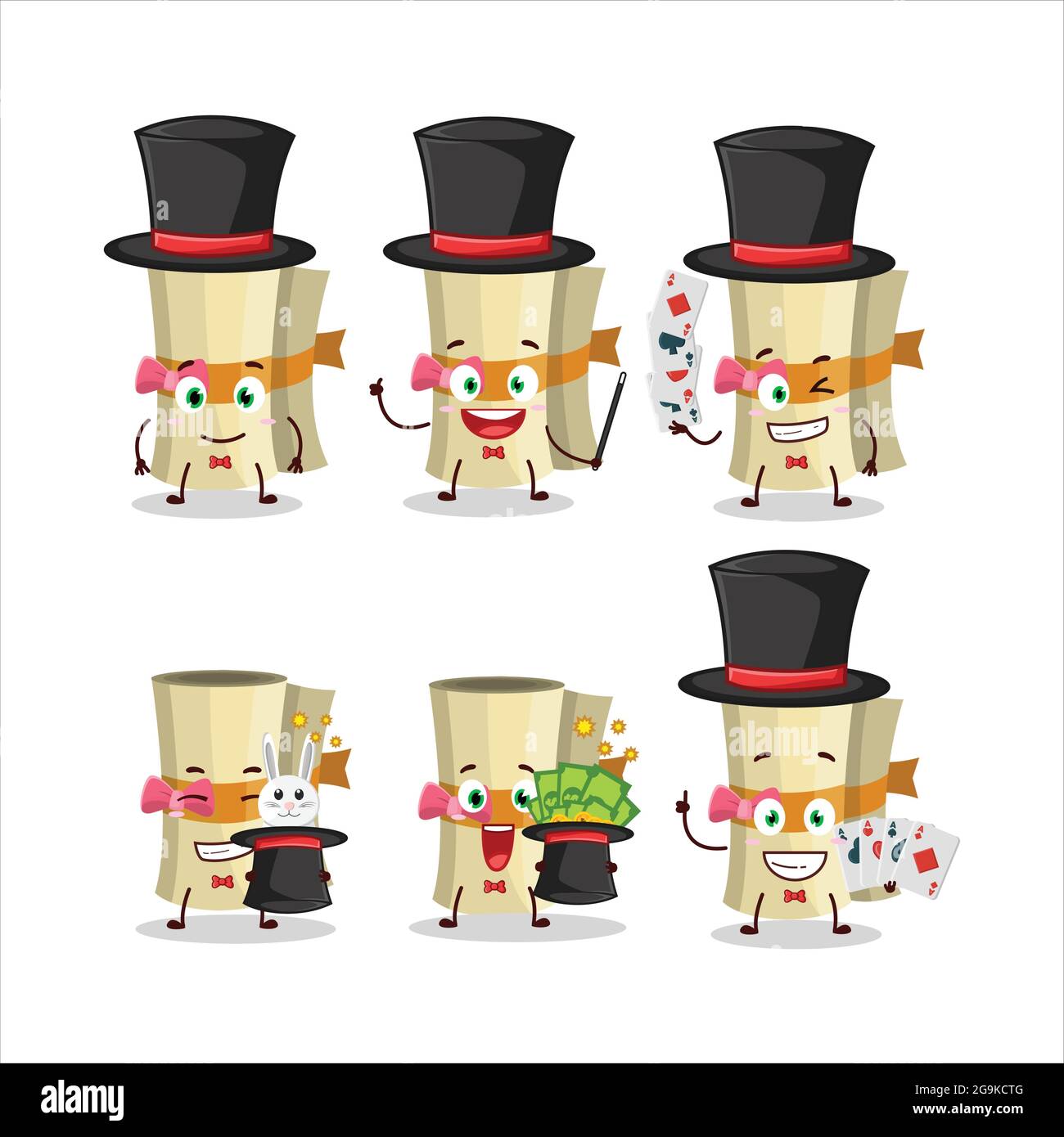A treasure paper Magician cartoon character perform on a stage. Vector ...