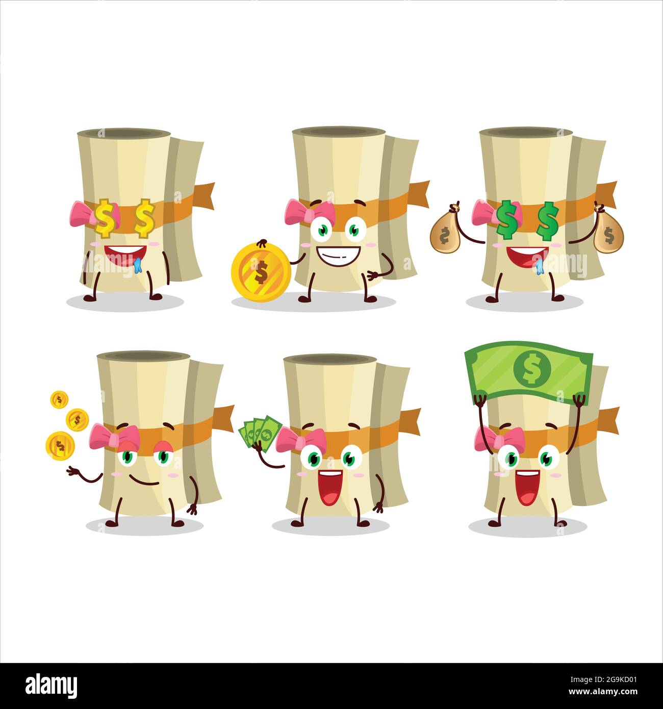 Treasure paper cartoon character with cute emoticon bring money. Vector ...
