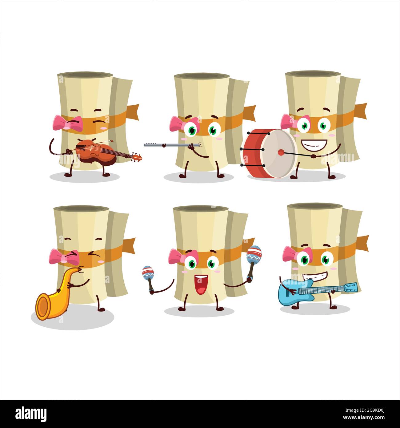 Cartoon character of treasure paper playing some musical instruments ...