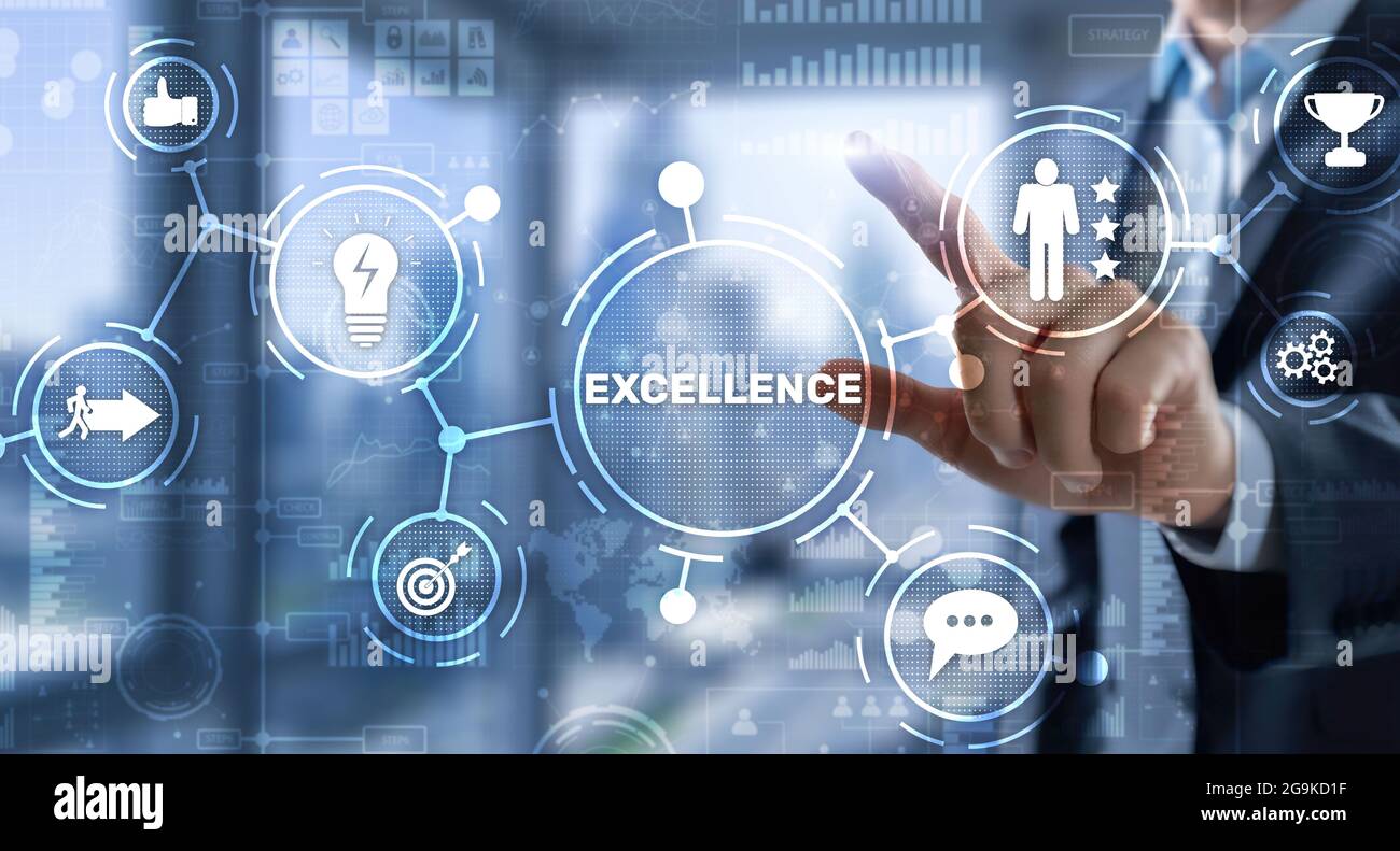 Excellence Concept. Quality Service. Businessman pressing Excellence ...