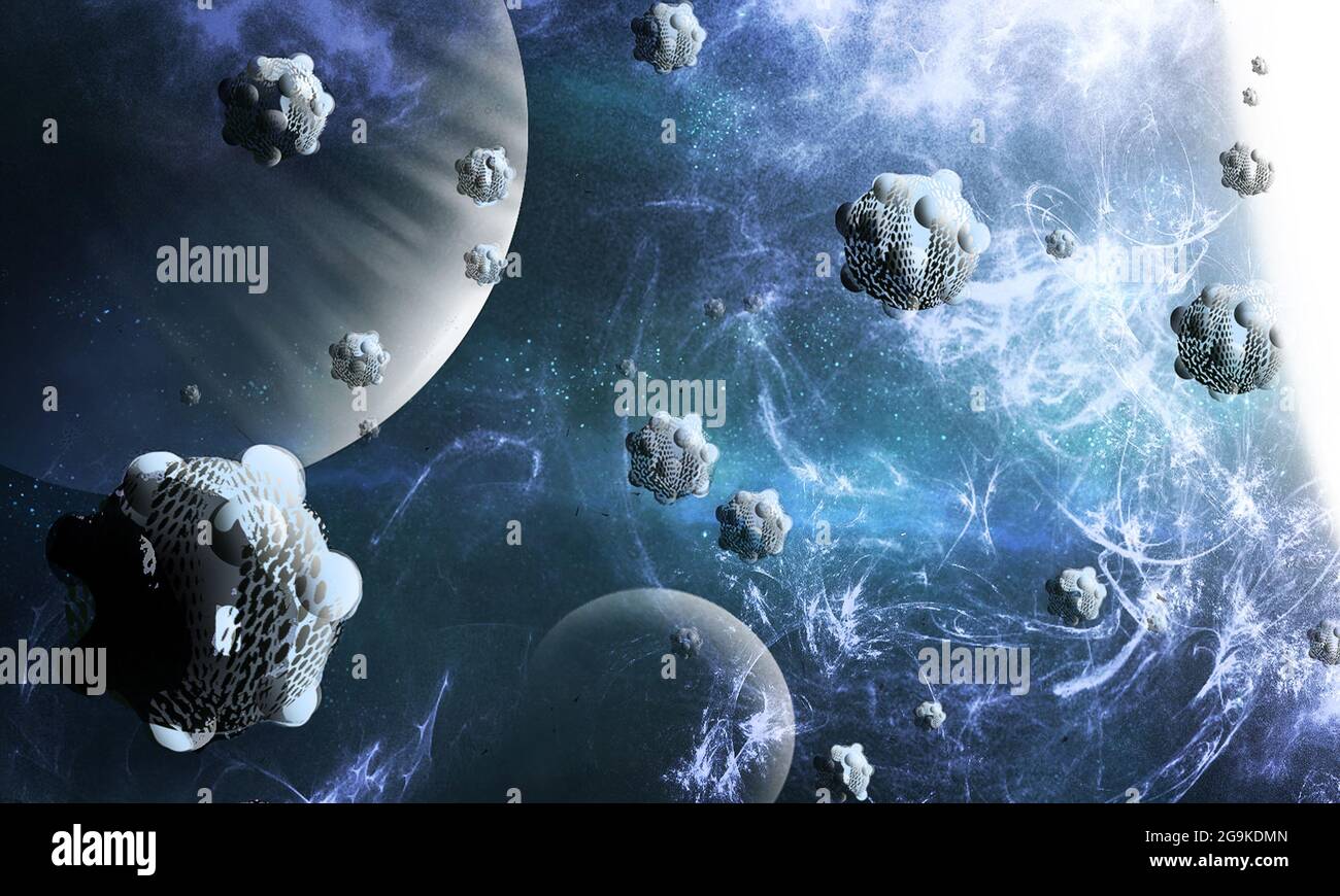 digital illustration of futuristic science fiction scene with spaceship ...