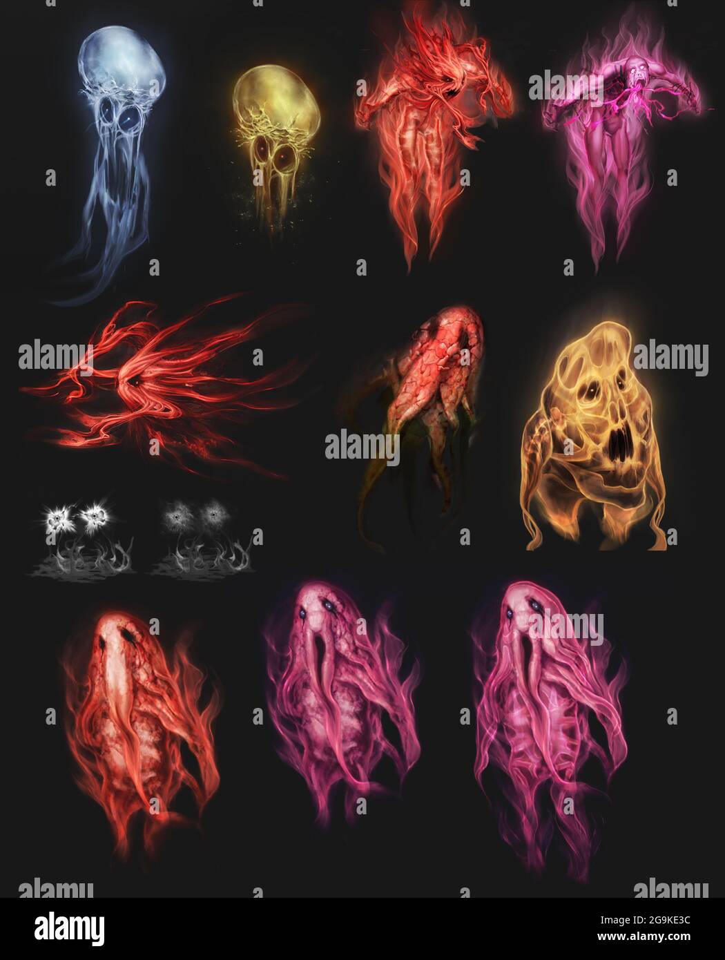digital illustration creature monster concept designs in color set ...