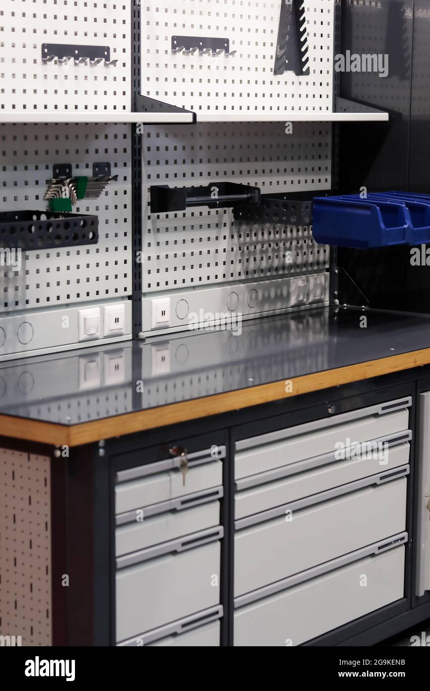 Modern workshop interior with modular furniture. Selective focus Stock ...