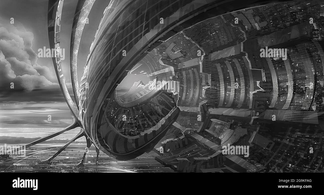 digital illustration of futuristic science fiction environment building ...