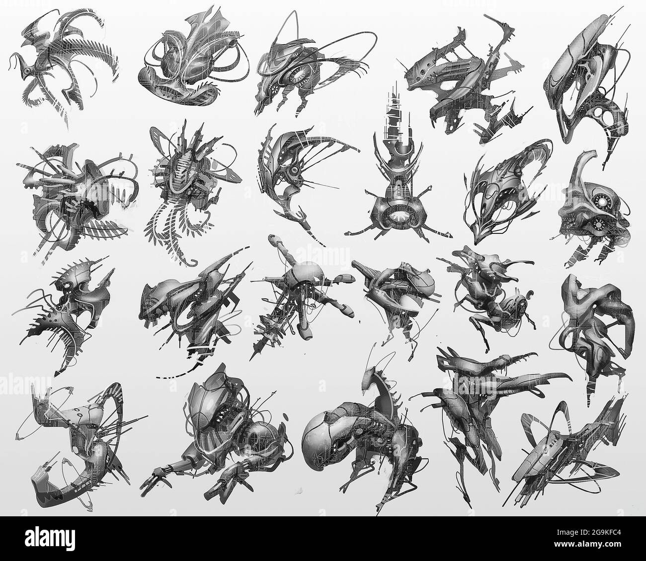 digital illustration of various abstract alien shape graphic design ...