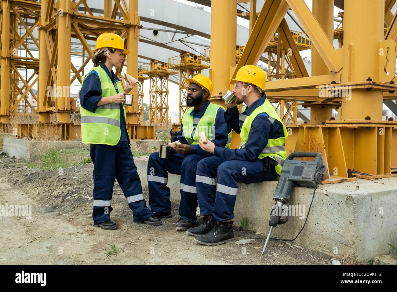 Construction Drinking Coffee Construction Site High Resolution Stock ...