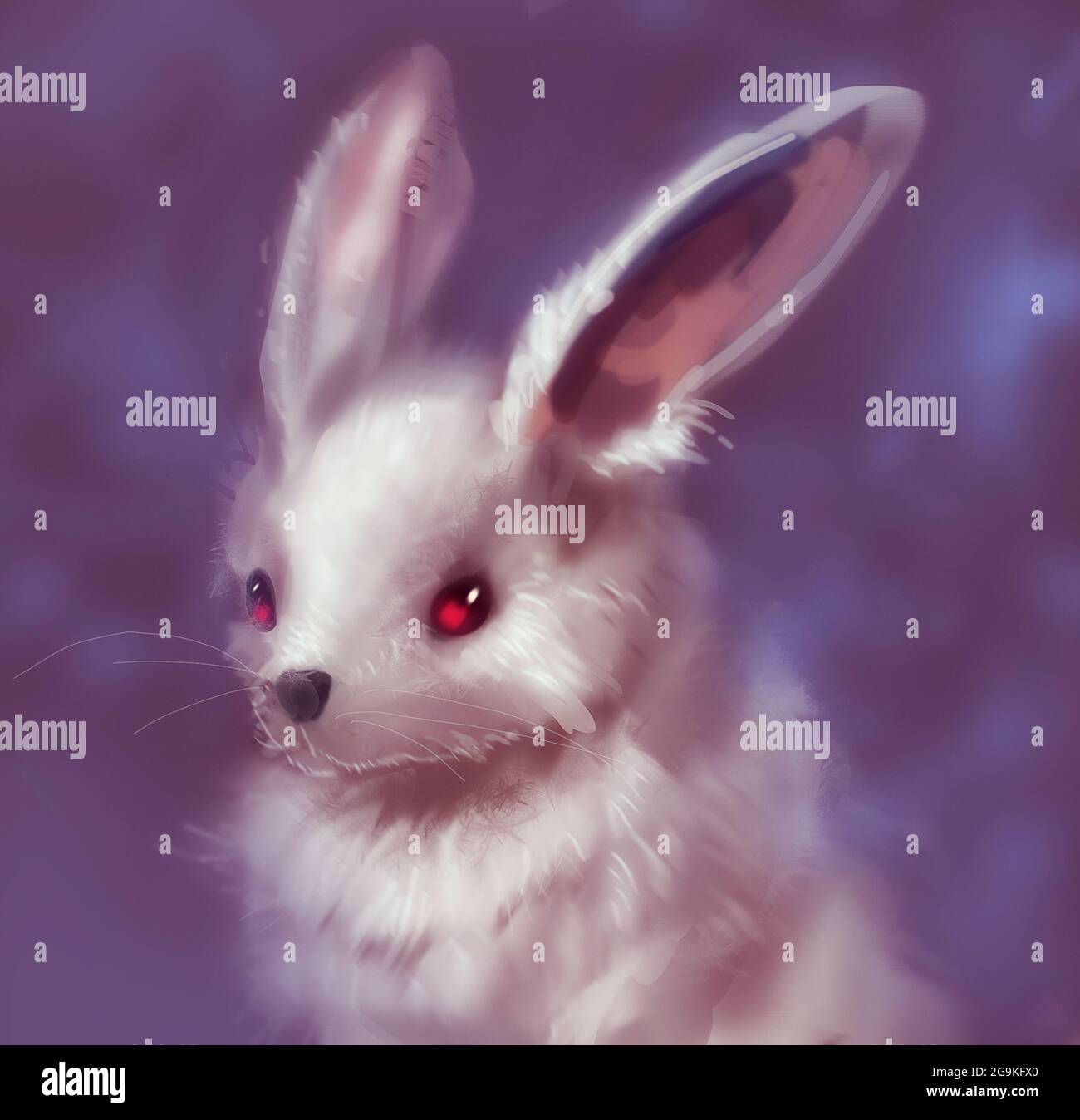 digital illustration of illustrated white rabbit with red eyes Stock ...