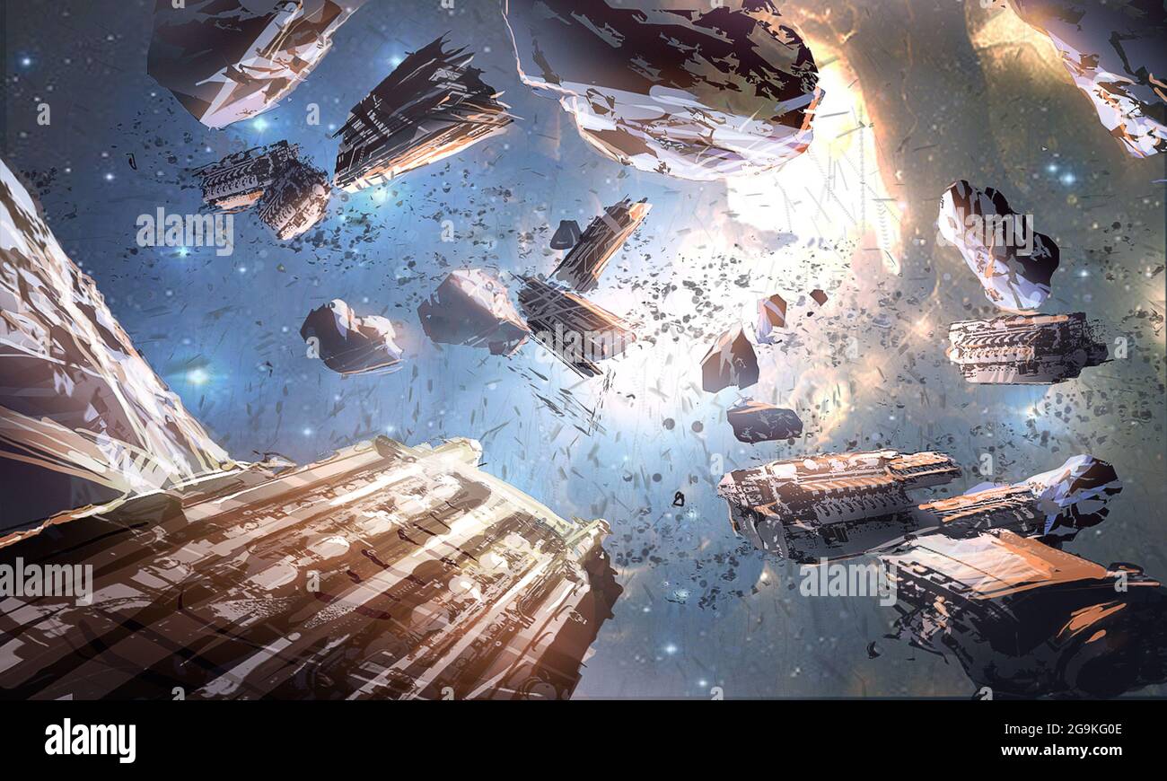 digital illustration of futuristic science fiction scene with spaceship ...