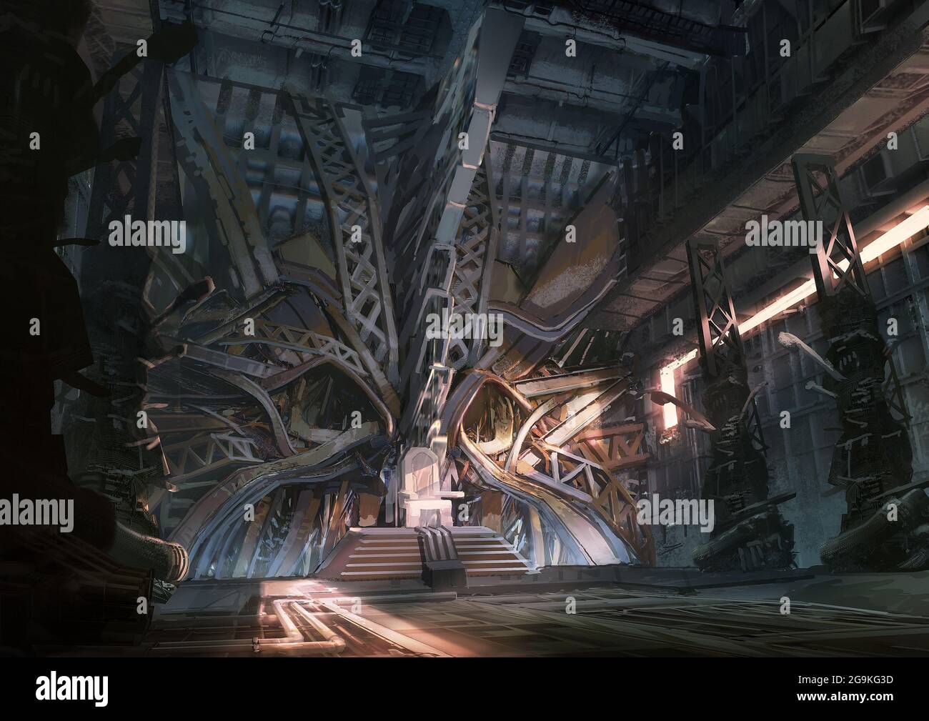 digital illustration of a throne build with metal rust steel material ...
