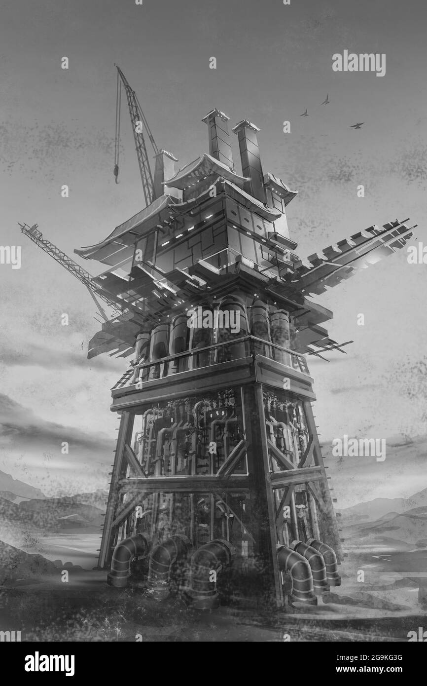 digital illustration of futuristic power generator concept design in ...