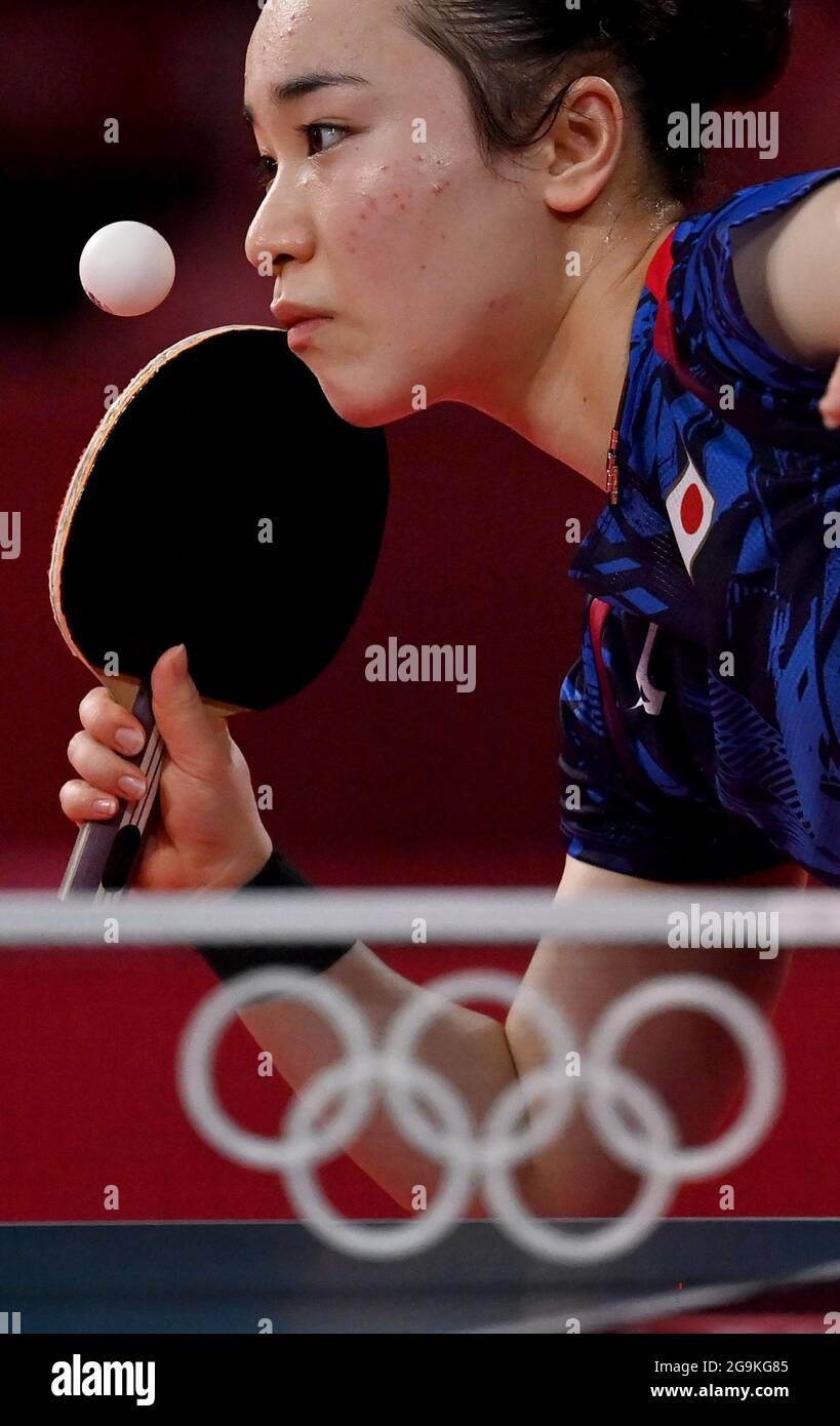 Tokyo, Japan. 27th July, 2021. Ito Mima of Japan serves during the ...